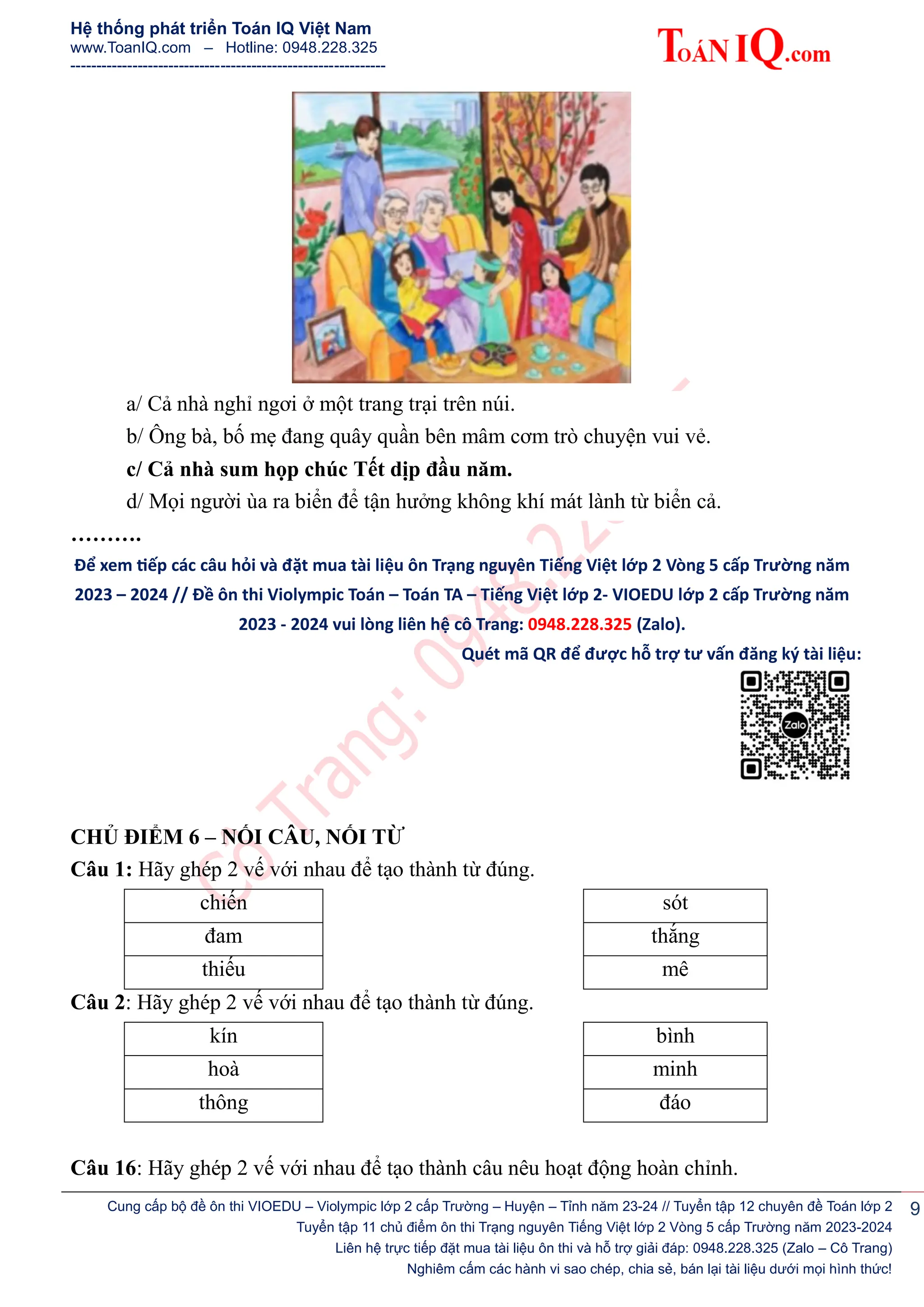 Trạng nguyên Tiếng Việt lớp 2 cấp Trường năm 2023 - 2024 theo 6 chủ điểm ôn thi | PDF