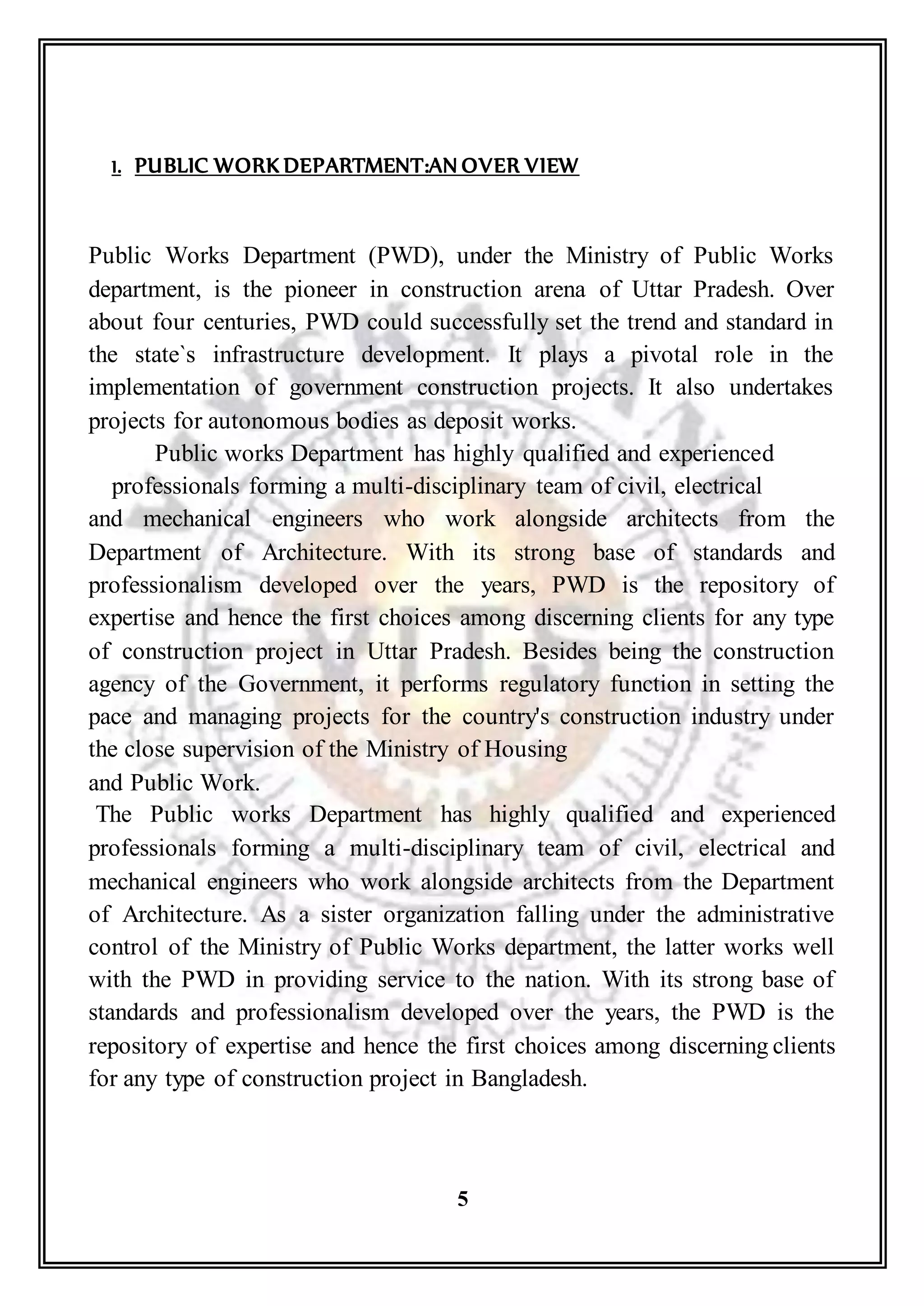 Traning report on pwd cement concrete road pavement | DOCX