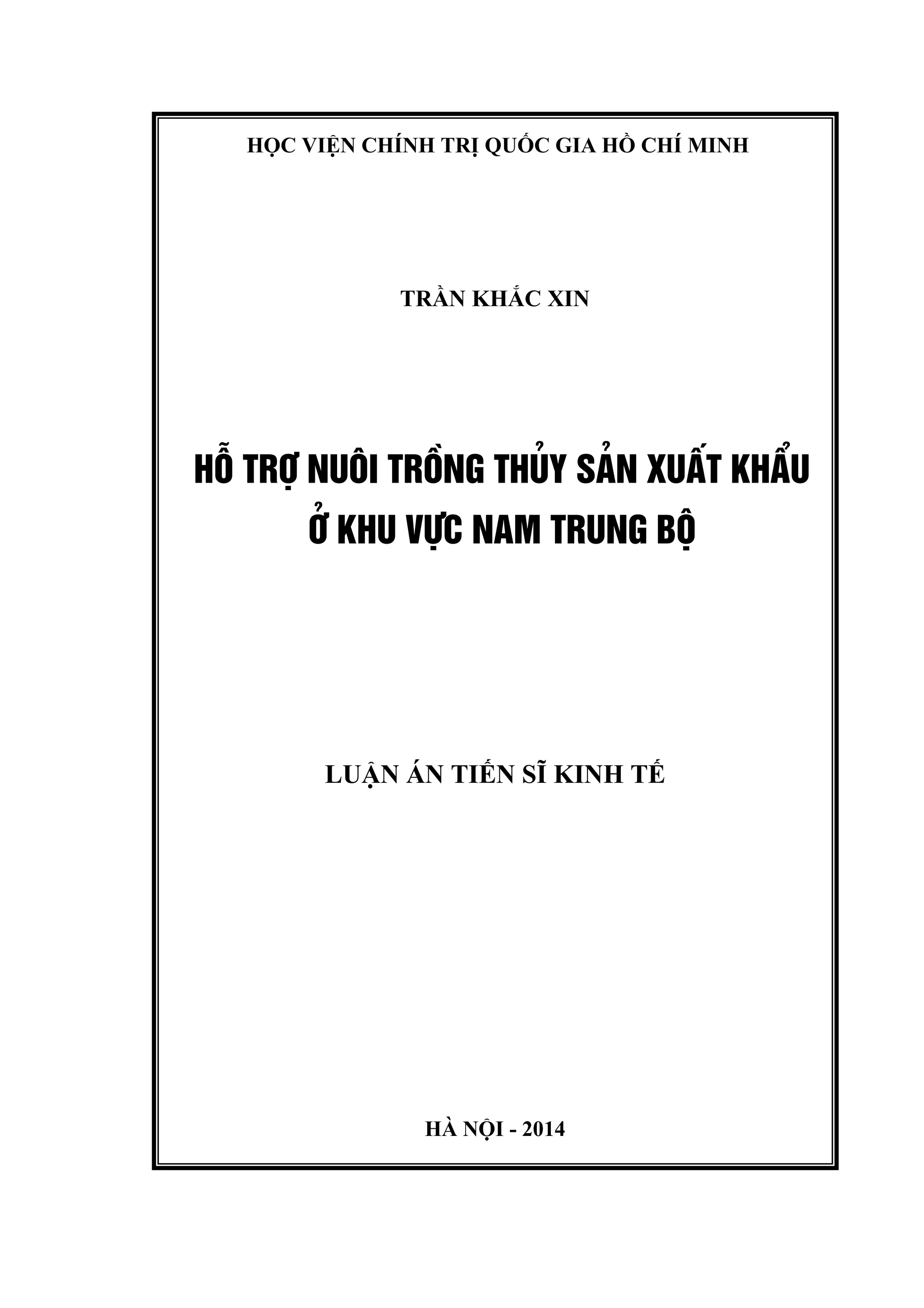 Luận án: Hỗ trợ nuôi trồng thủy sản xuất khẩu ở Nam Trung Bộ | PDF