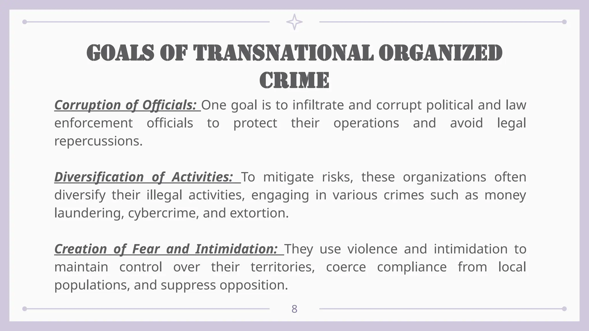 TRANSNATIONAL CRIME, ECONOMIC CRIMES, ORGANIZATION pptx | PPTX