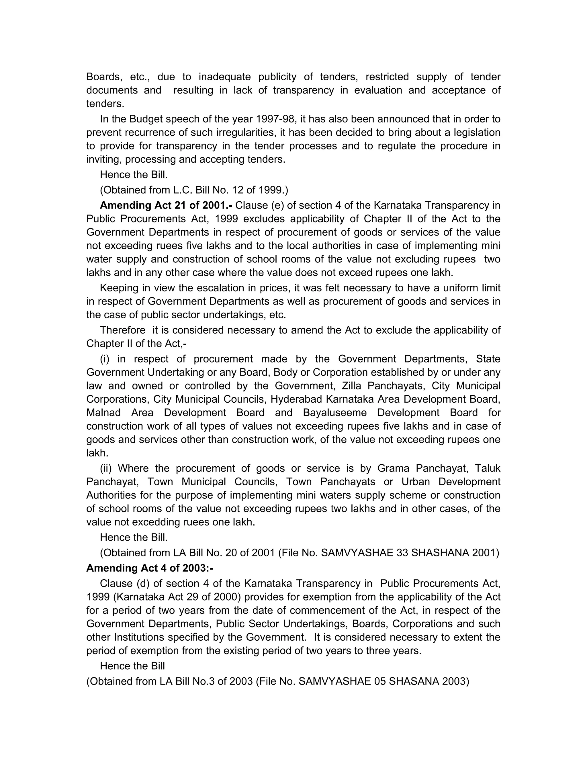 THE KARNATAKA TRANSPARENCY IN PUBLIC PROCUREMENTS ACT, 1999 | PDF