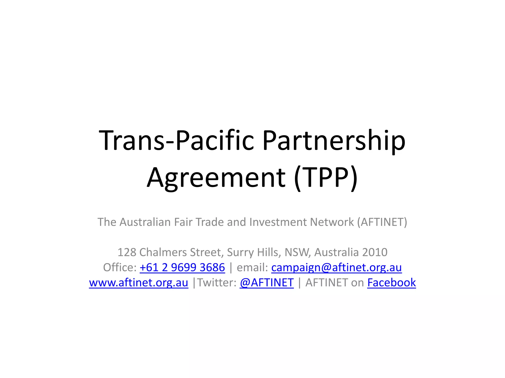 Trans pacific partnership agreement (tpp) | PPT