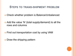 Trans shipment problem | PPTX | Logistics | Business
