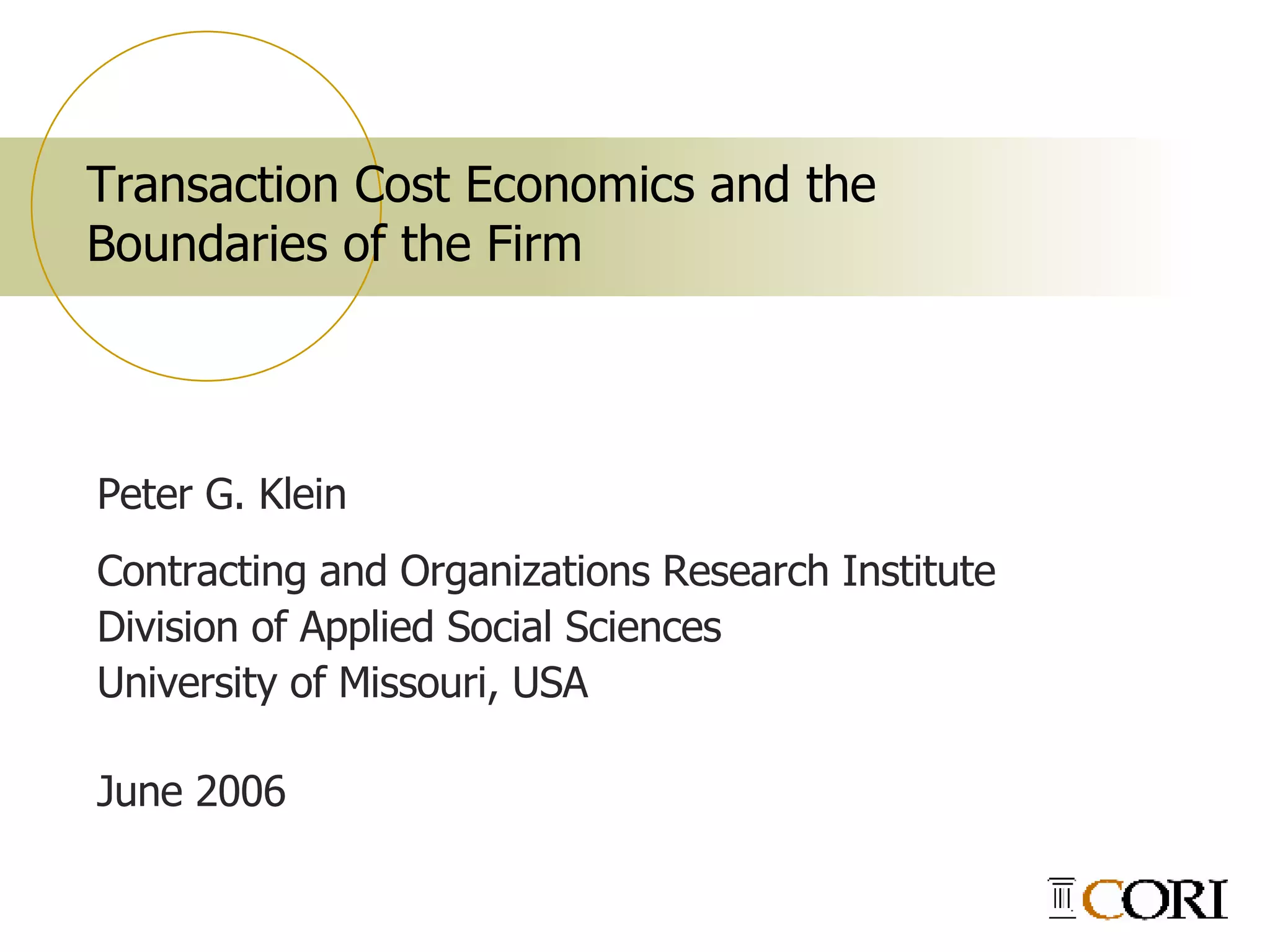 Transaction Cost Economics | PPT
