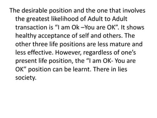 Transactional analysis- Part of Organisational Behaviour | PDF