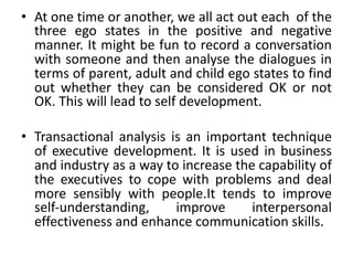 Transactional analysis- Part of Organisational Behaviour | PDF