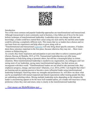 Transactional Leadership Paper | PDF
