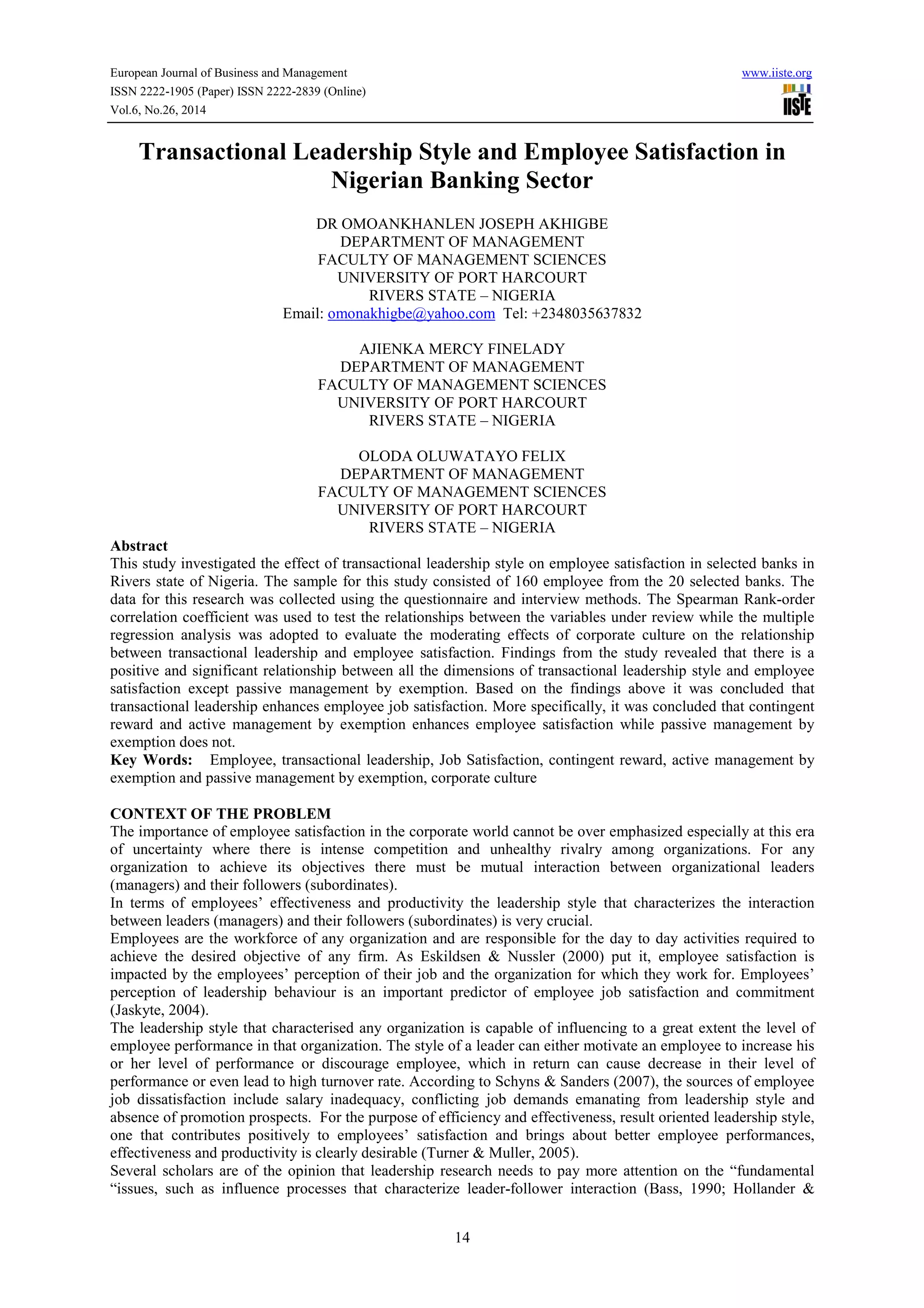 Transactional leadership style and employee | PDF