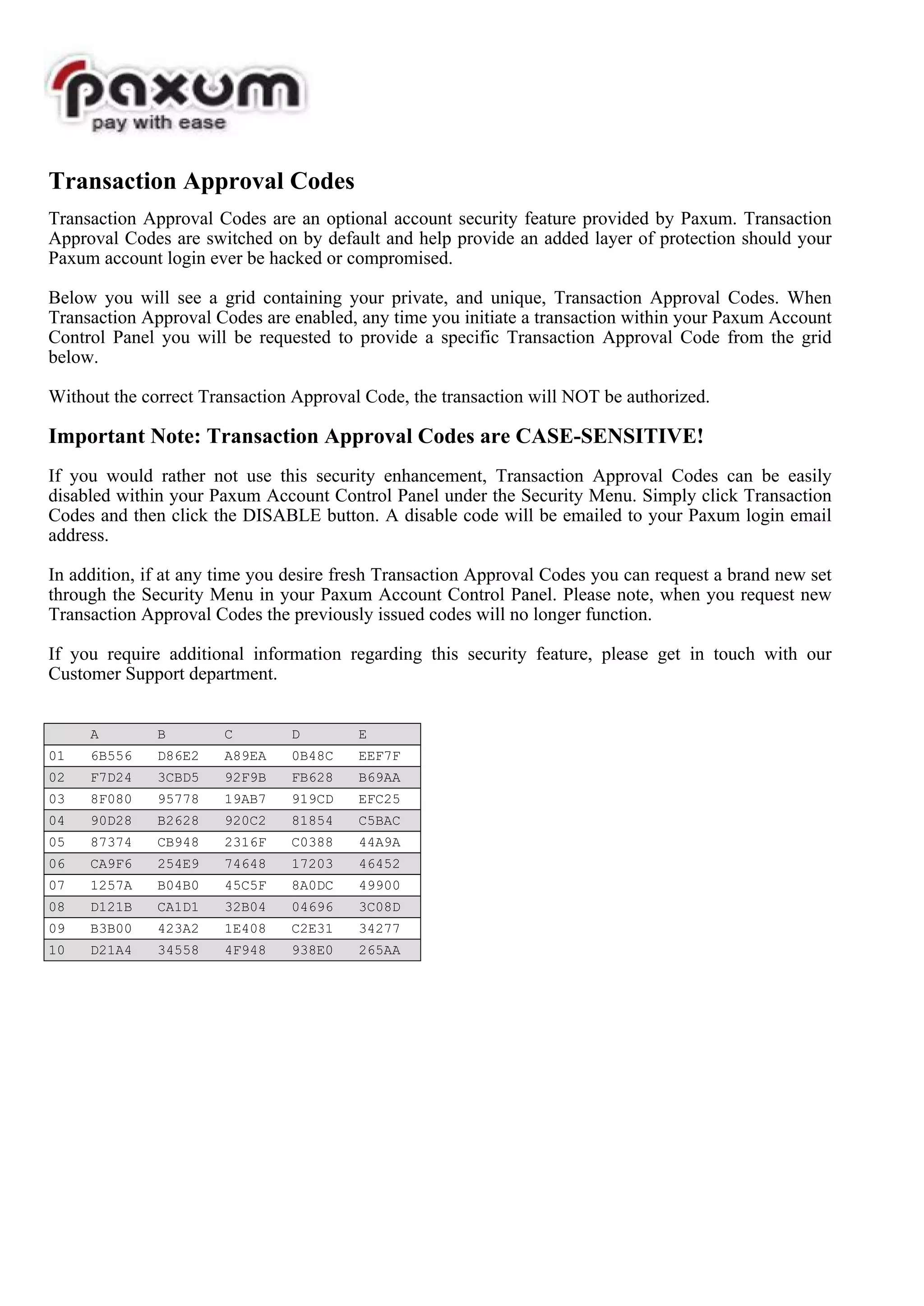 Transaction approvalcodes 136741 | PDF