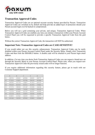 Transaction approvalcodes 136741 | PDF