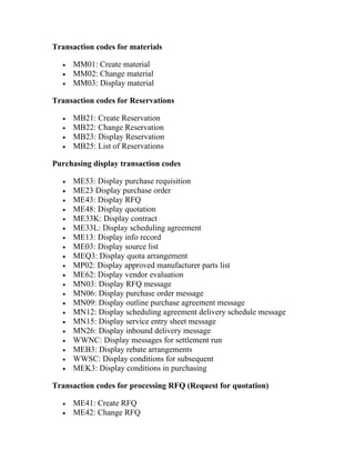 Transaction codes for materials | PDF