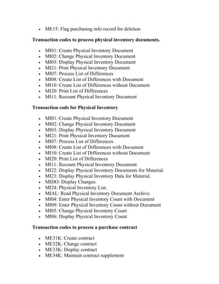 Transaction codes for materials | PDF