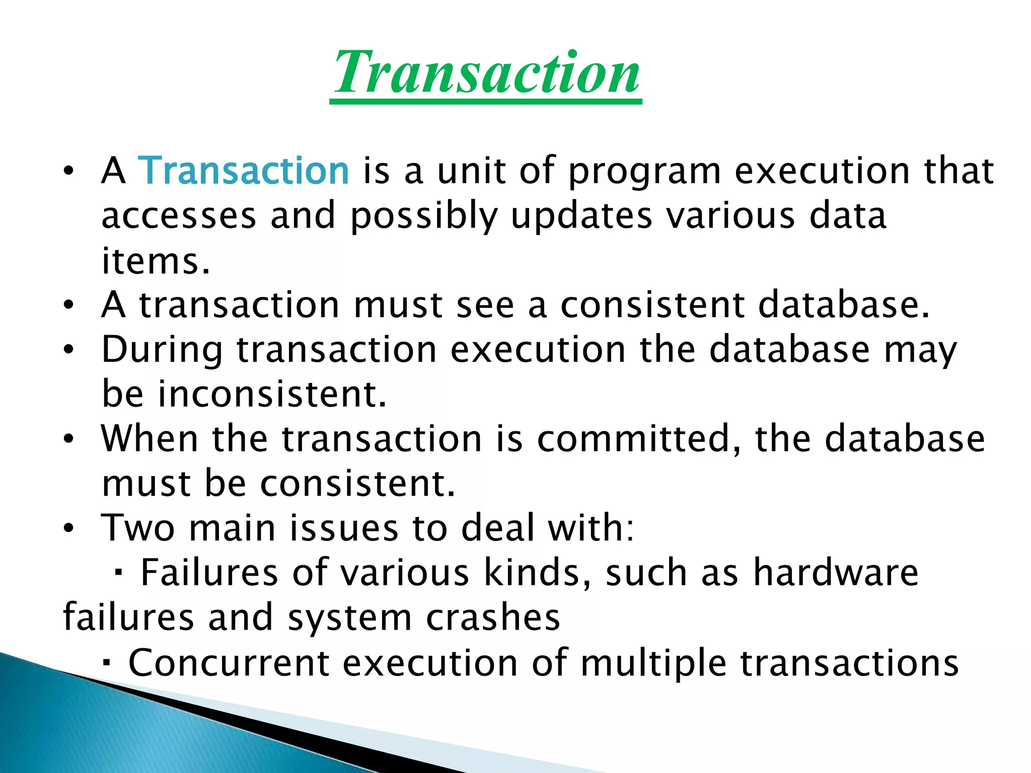 Presentation on Transaction | PPTX | Databases | Computer Software and Applications