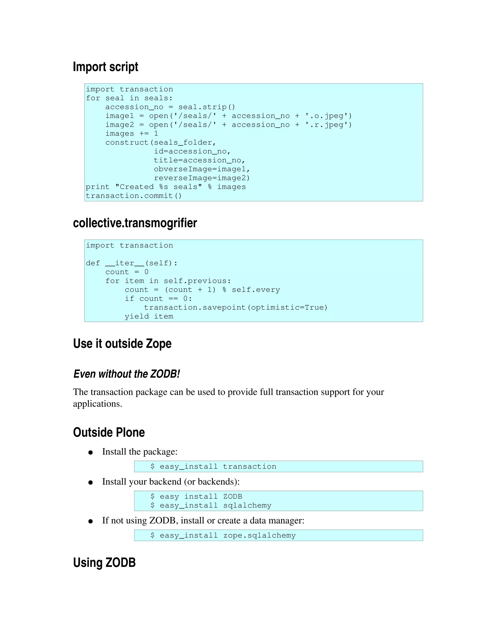 Introduction to the transaction package | ODT