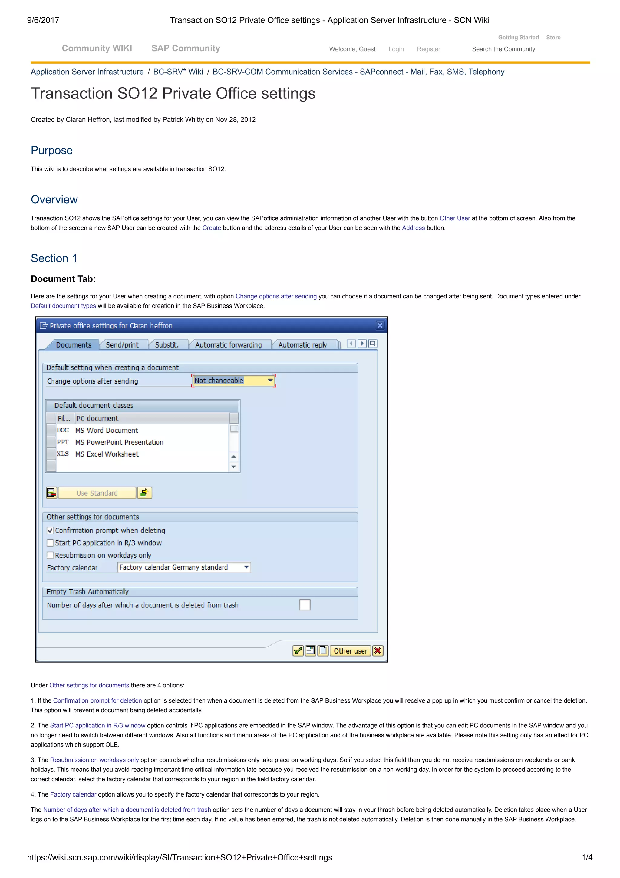 Transaction so12 private office settings application server infrastructure - scn wiki | PDF