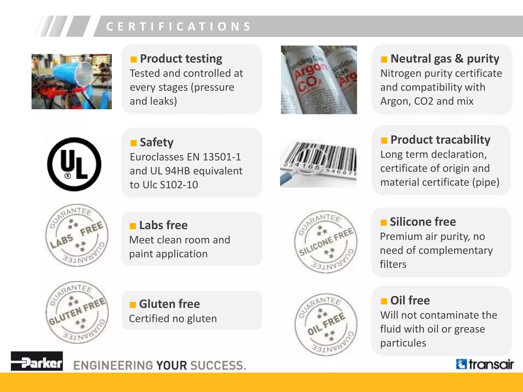 Parker Transair Aluminum piping system for compressed air Specification Canada | PPTX
