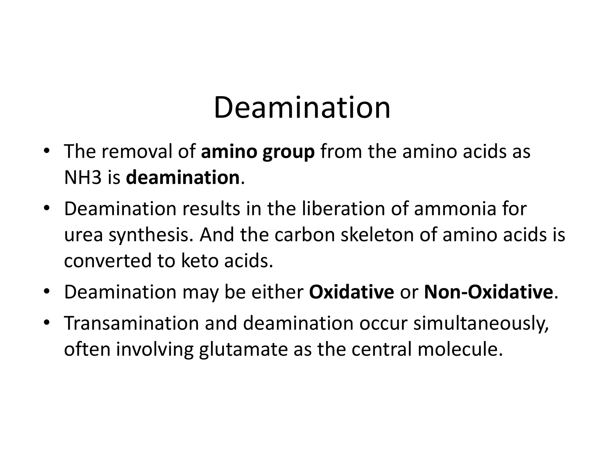 Amino acid metabolism | Transamination | Deamination | | PDF