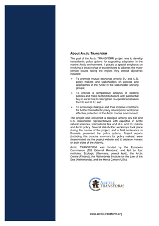 Transatlantic policy options for supporting adaptation in the marine arctic summary for policy ...