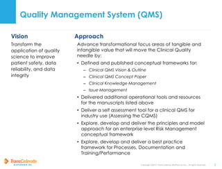 TransCelerate Overview - Quality Management System Initiave | PDF