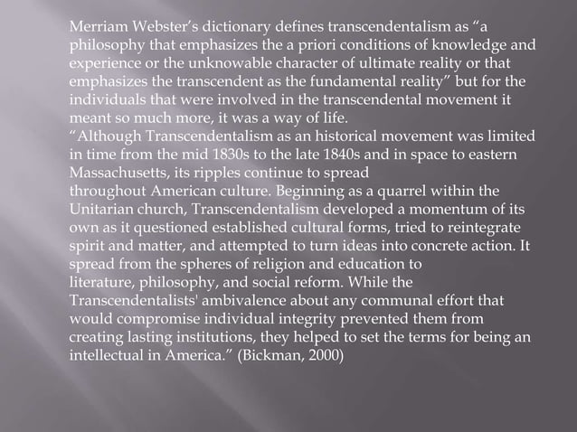 Transcendentalism and american literature | PPTX | Spirituality ...