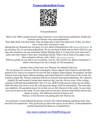 Transcendentalism Essays | PDF