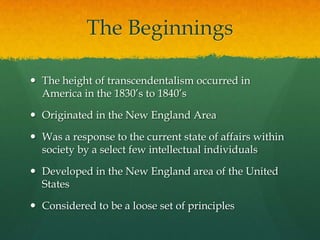 Transcendentalism by Kimberlee sohns | PPTX