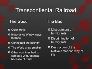 Transcontential railroad | PPTX | North America Travel | Travel Locations