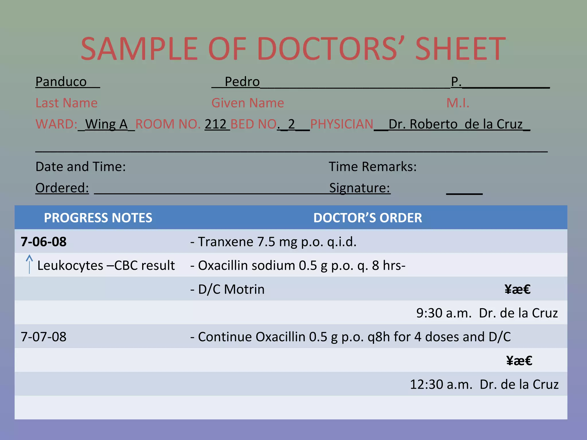 Transcribing doctor’s order | PPT