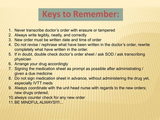 Transcribing doctor's order | PPTX | Pharmaceutical Drugs | Medical Health