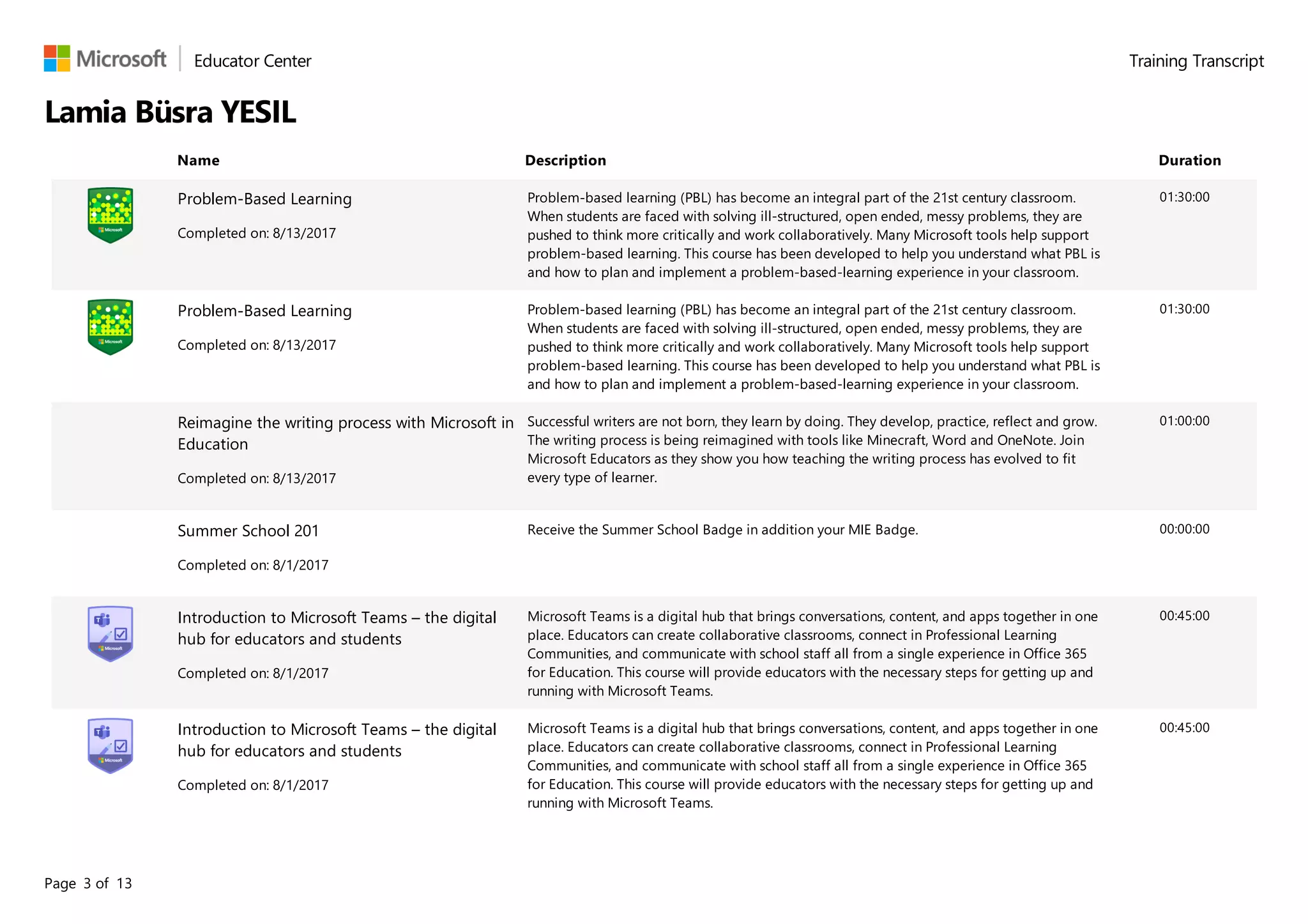 Microsoft Education Center Transcript | PPT