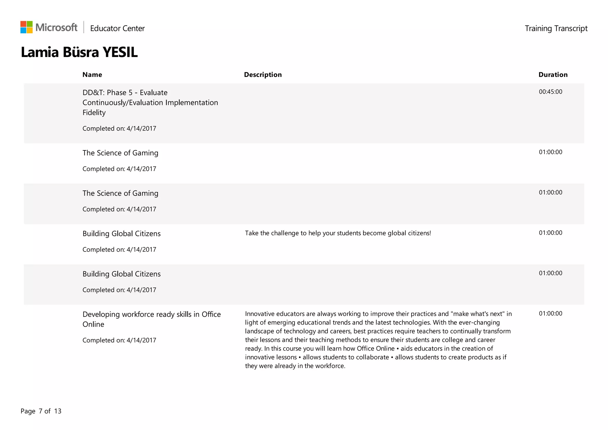 Microsoft Education Center Transcript | PPT