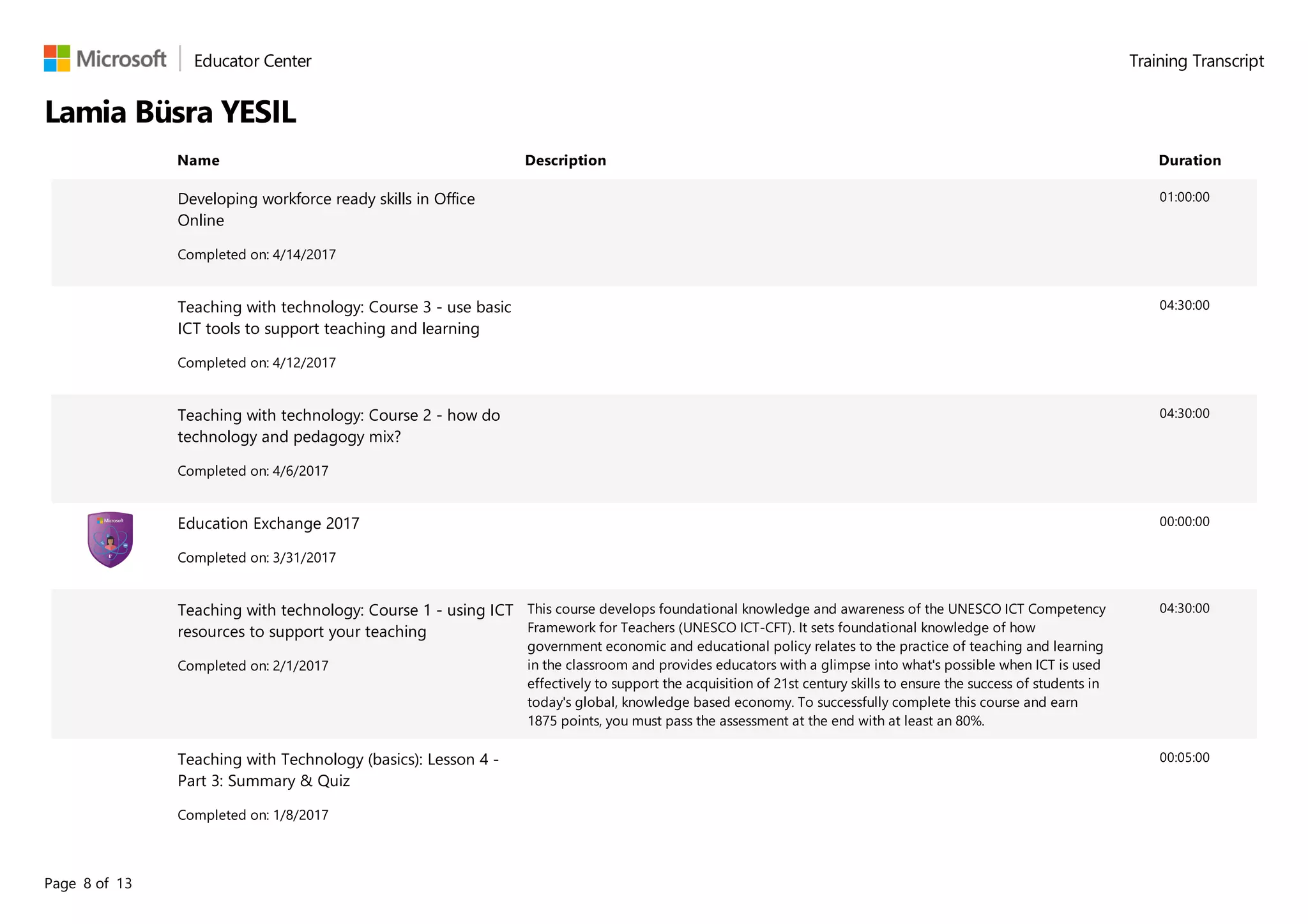 Microsoft Education Center Transcript | PPT