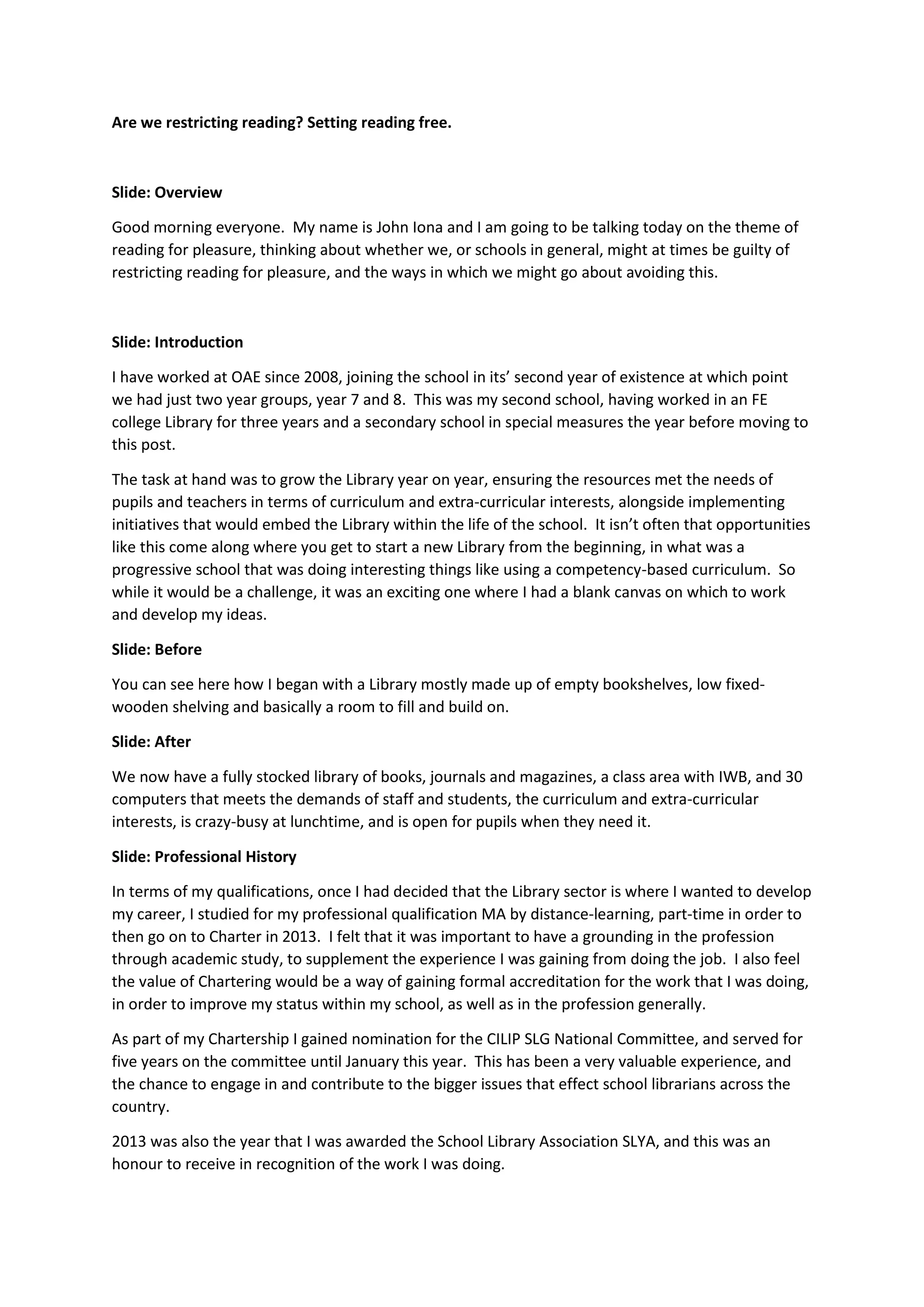 Transcript are we restricting reading - setting reading free | PDF