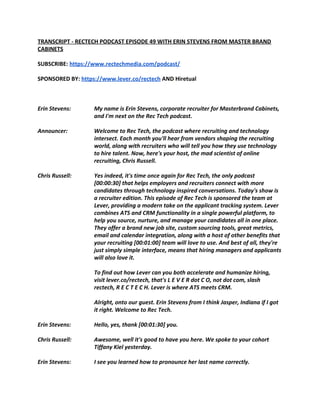 Transcript Erin Stevens RecTech Podcast Interview | PDF