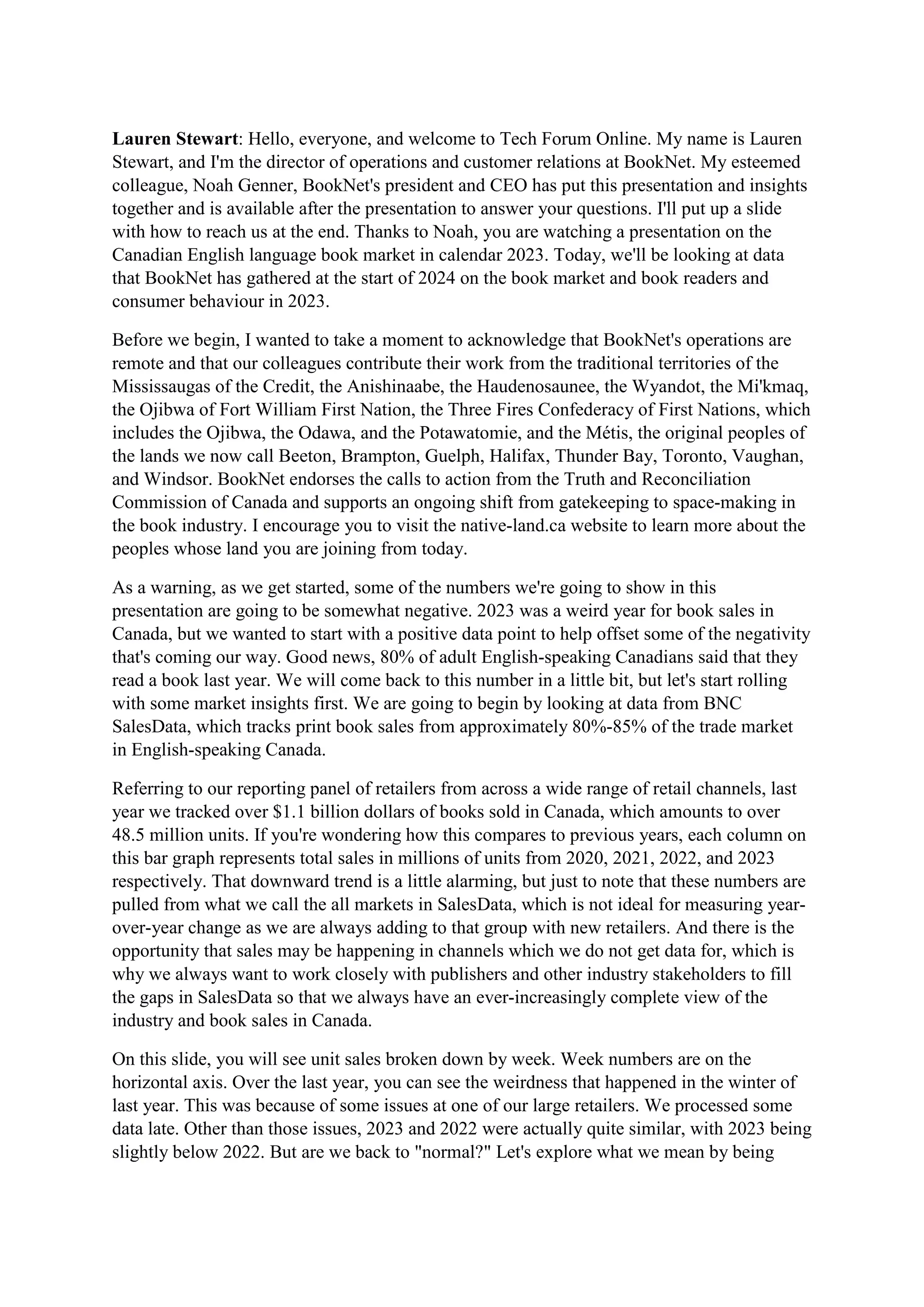 Transcript: Book industry state of the nation 2024 - Tech Forum 2024 | PDF