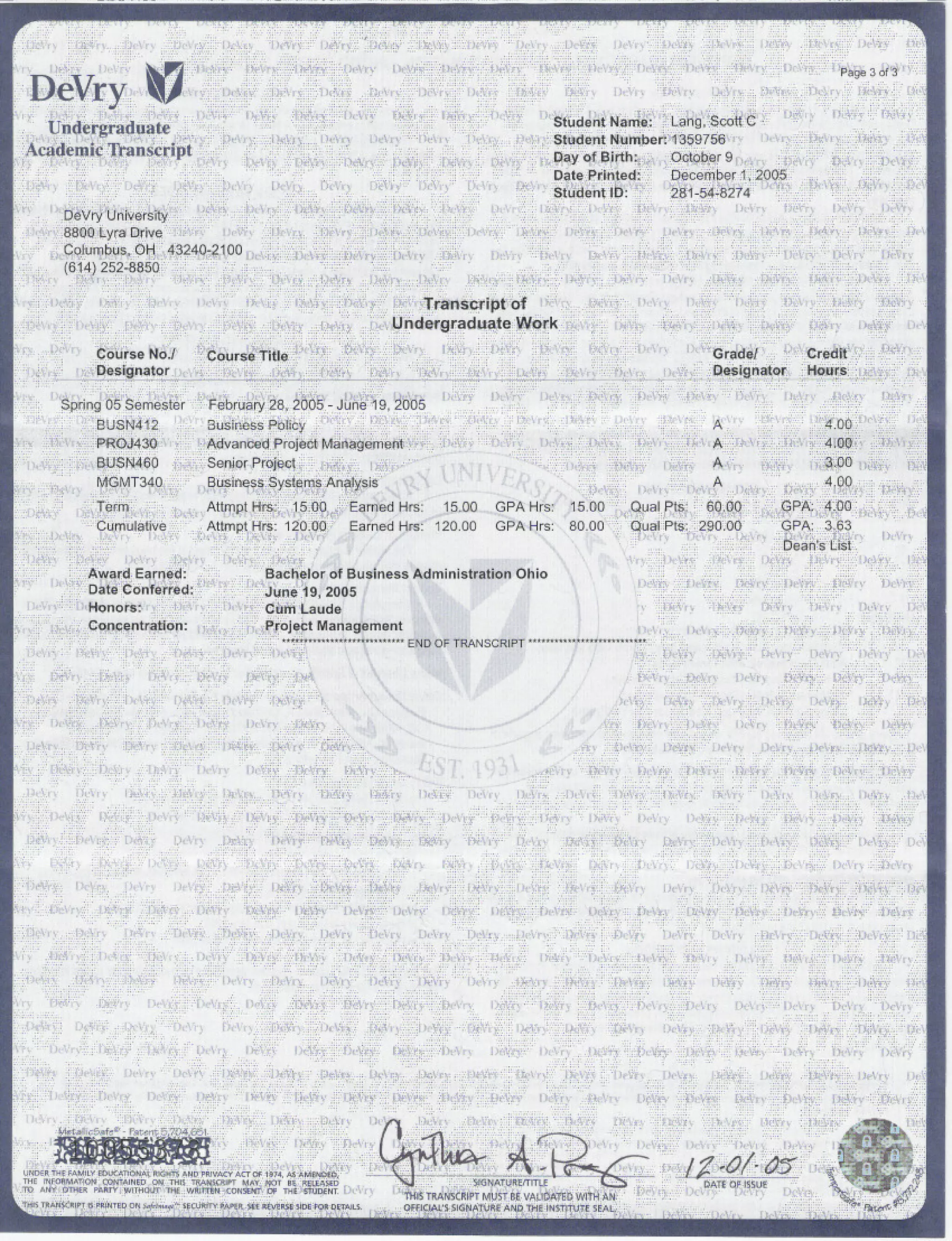 Transcript Bachelor | PDF