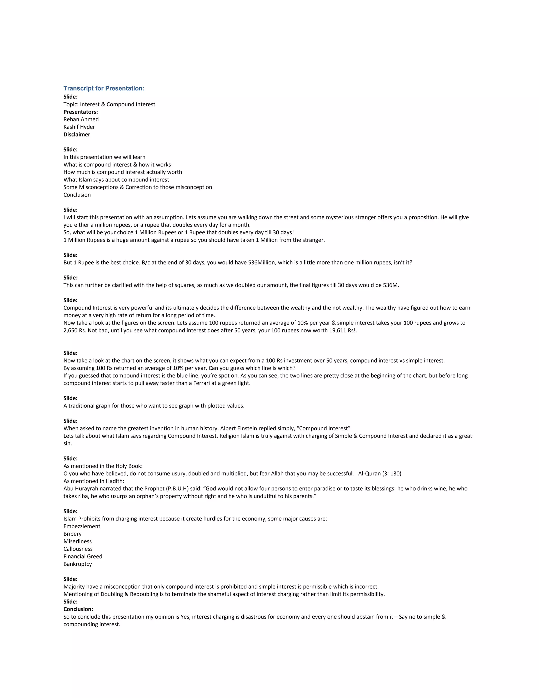 Transcript of Presentation(Simple & Compound Interest) for Audience ...