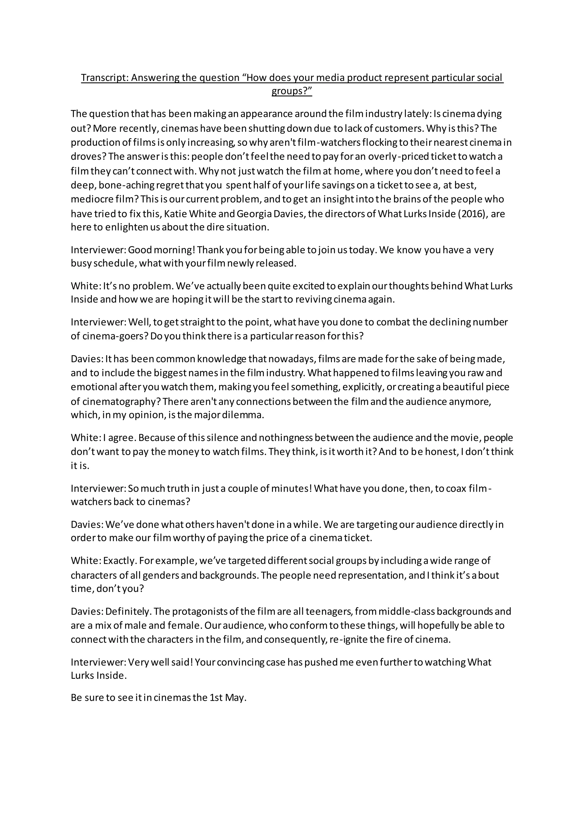 Transcript for Question 2 of Evaluation | DOCX