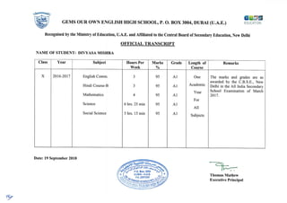 Transcript Grade 10 | PDF