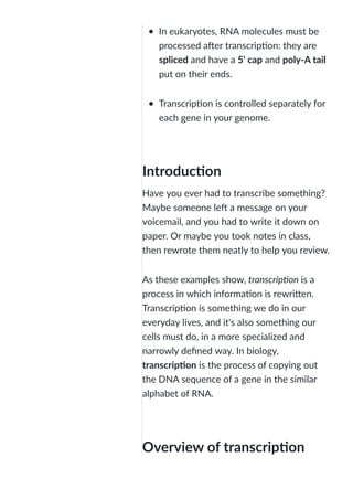 Transcription- an overview of DNA transcription (article) | Khan ...