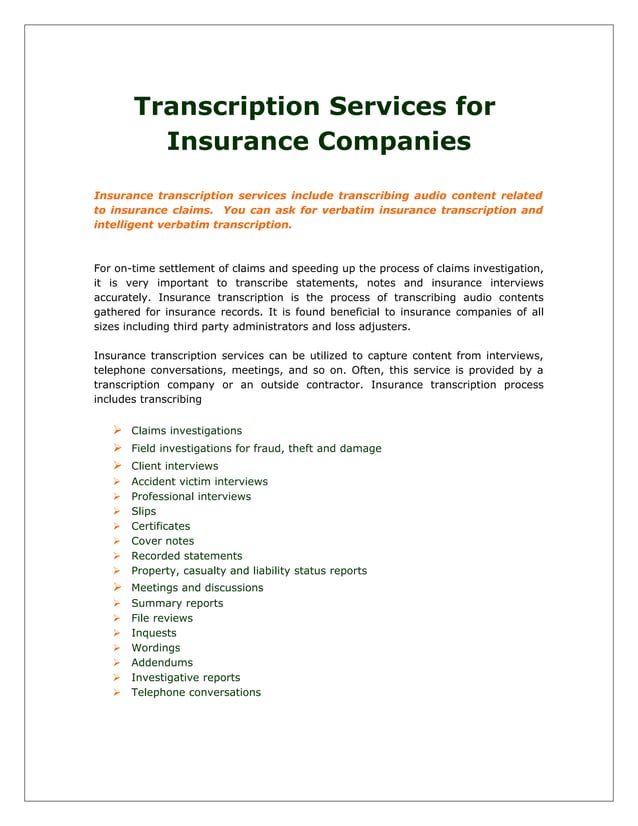 Transcription Services for Insurance Companies | PDF