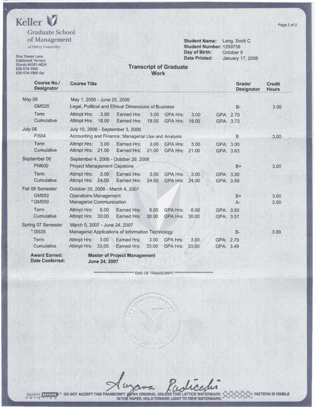 Transcript Master\'s Degree | PDF