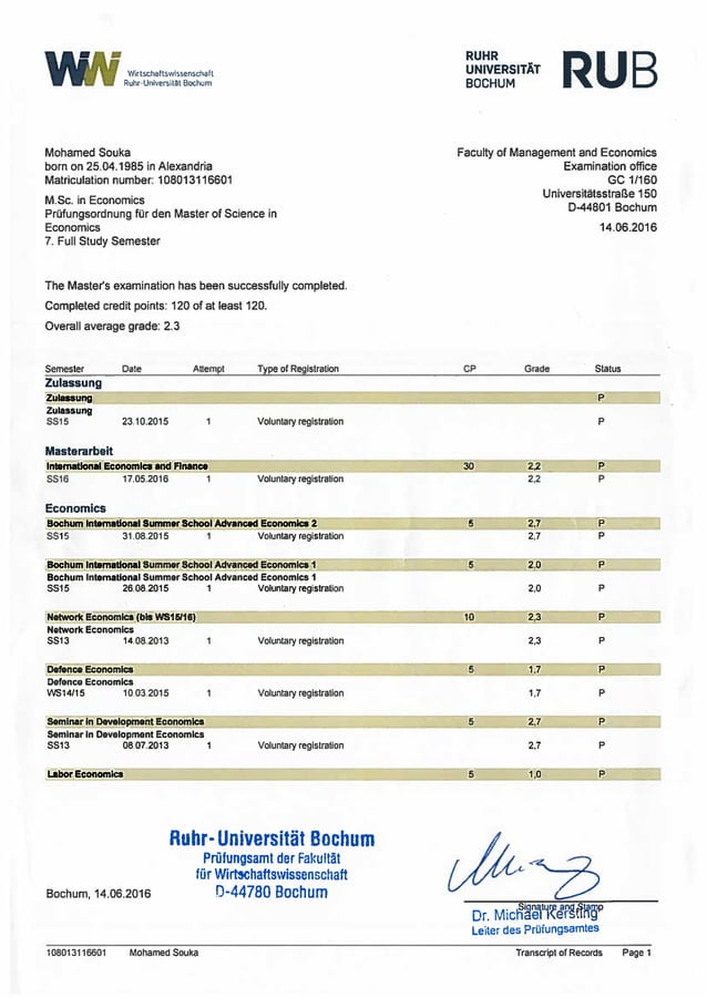 Transcript Masters in Economics (1) | PDF