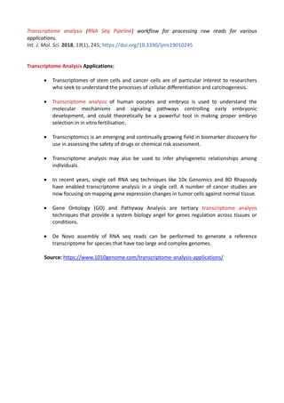 Transcriptome Analysis & Applications | PDF | Biotech and Biomedical ...