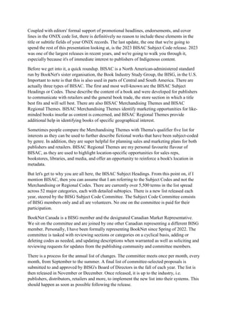 Transcript: #StandardsGoals for 2024: What’s new for BISAC - Tech Forum ...