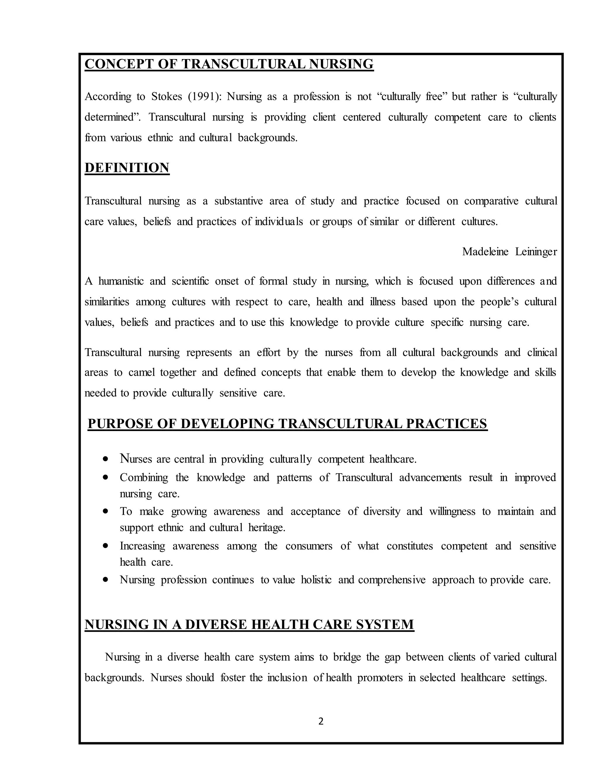 Transcultural nursing | DOCX