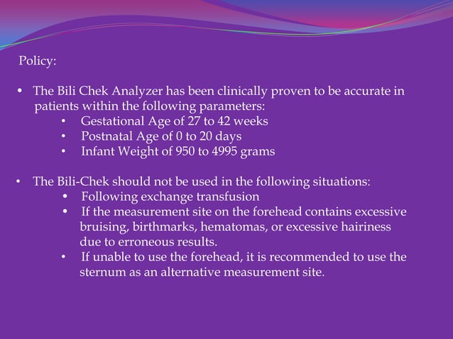 Transcutaneous bilirubin monitoring (bilichek) | PPTX | Pregnancy ...