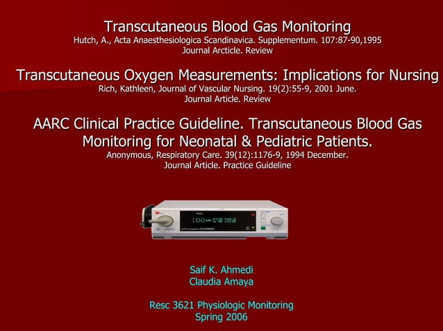 Transcutanous Blood Gas Monitoring | PPT