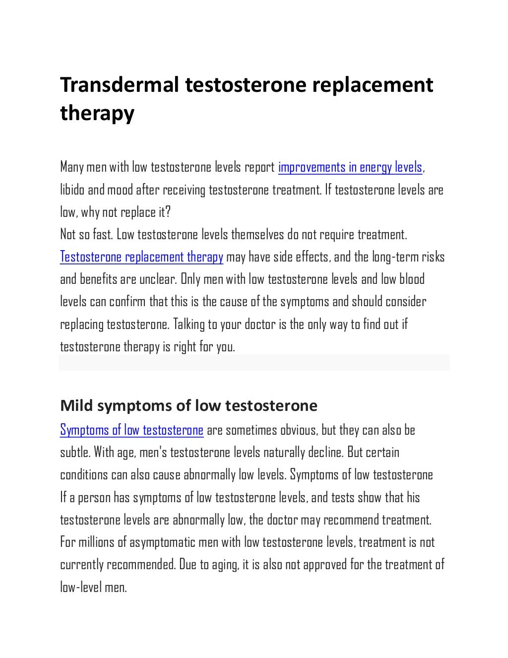 Transdermal testosterone replacement therapy