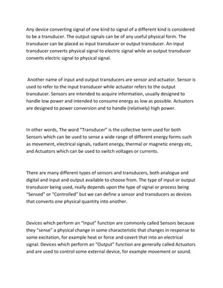 Transducers , Sensors & Actuators | PDF